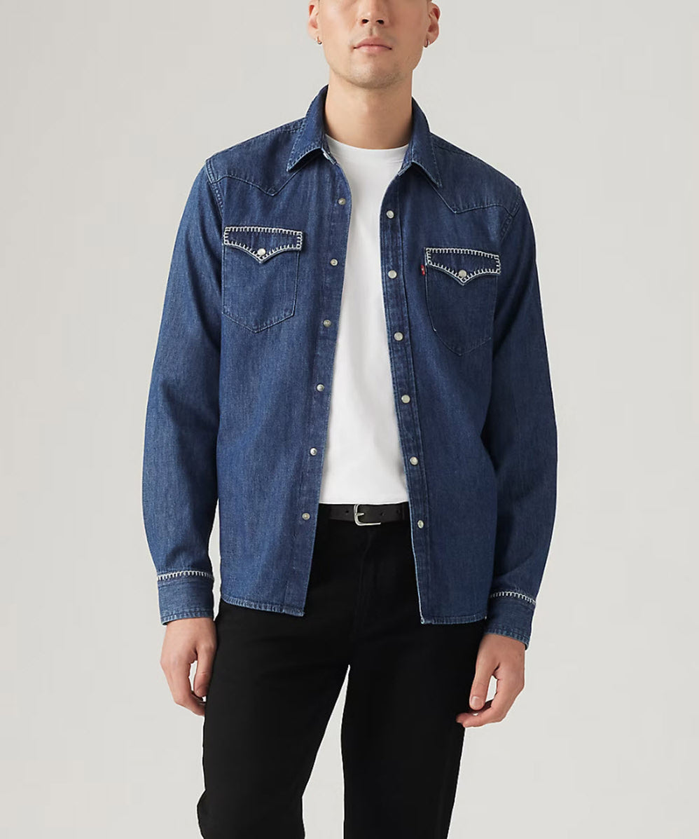 Levi's Men's Classic Standard Denim Western Shirt - Dark Stonewash ...