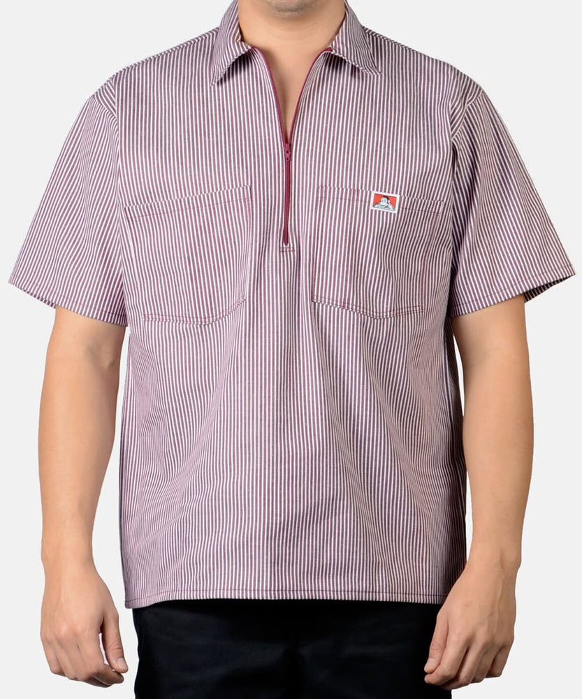 Ben Davis Short Sleeve Half-Zip Work Shirt - Burgundy Stripe — Dave's ...