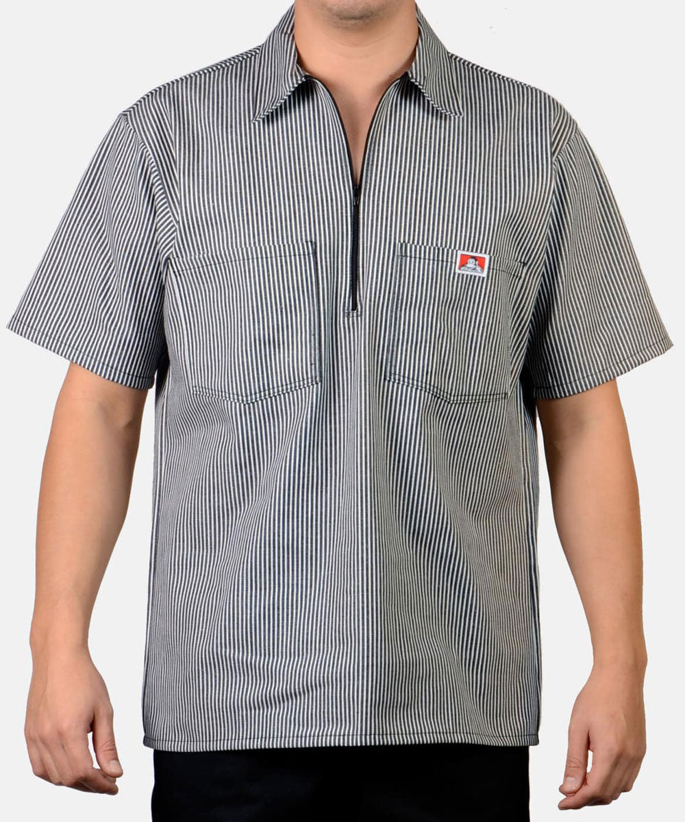 Ben Davis Short Sleeve Half-Zip Work Shirt - Black Stripe — Dave's New York